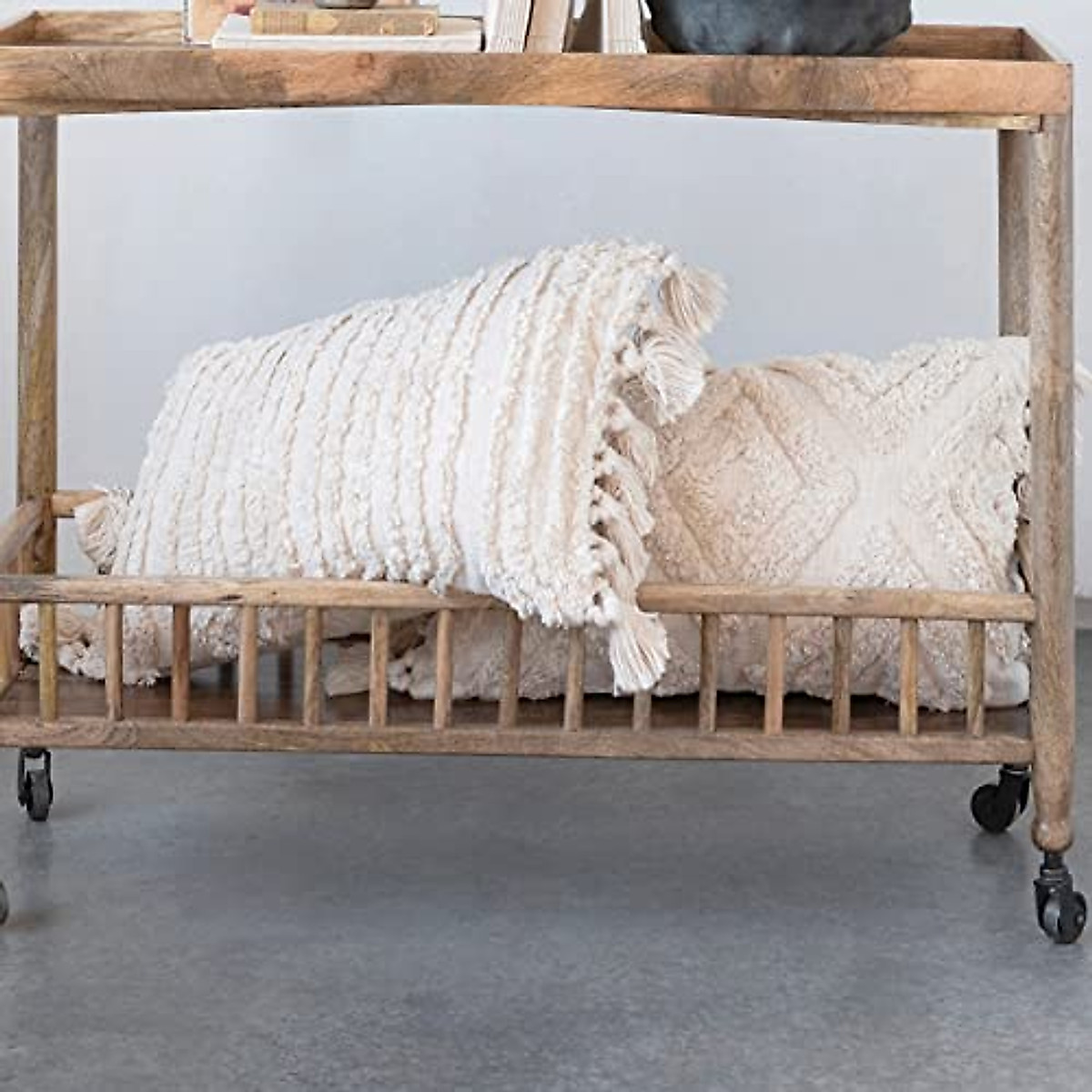 Creative Co-Op Woven Cotton Slub Lumbar Tufted Design and Tassels, Set of 2 Pillows, 24" L x 16" W x 0" H, Cream