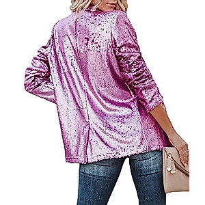SEMATOMALA Women's Sequin Shiny Open Front Blazer Evening Party Sparkly Long Sleeve Slim Cardigan Coat RO-M