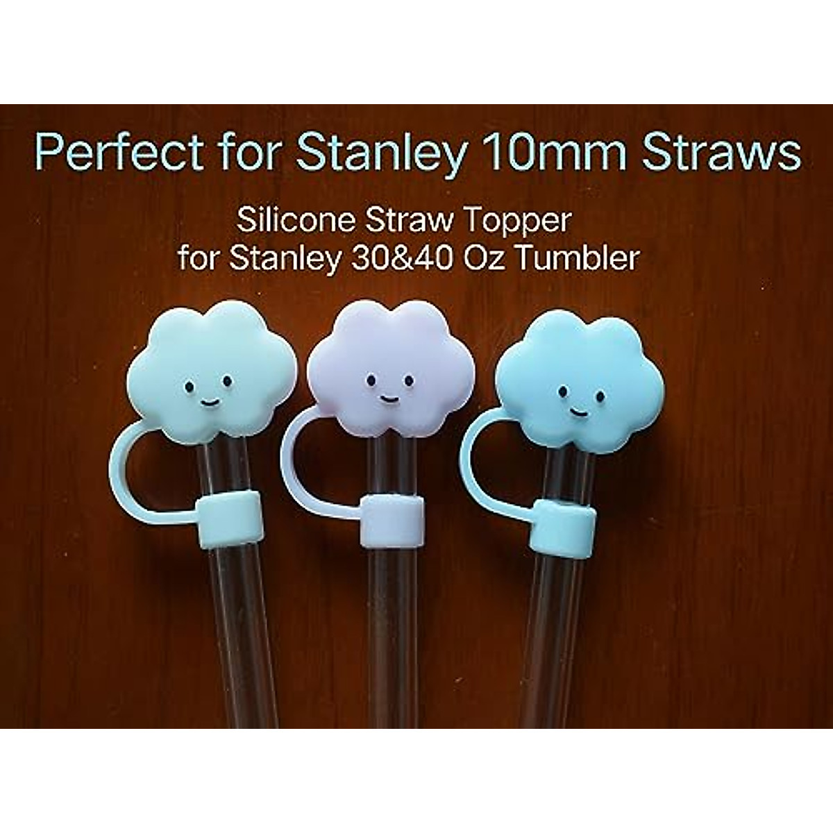 3 Pack Straw Covers Cap for Stanley Cup Accessories, 10mm Cute Silicone Straw Topper for Stanley 30&40 Oz Tumbler, Reusable Drinking Straw Tips Lids for 10mm Straws, Dust-Proof Straw Protectors