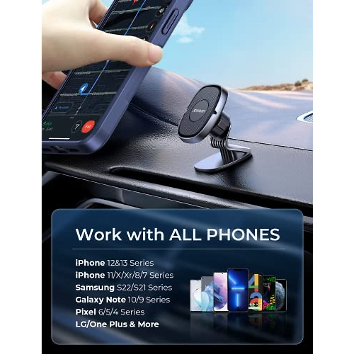 JOYROOM 2-Pack Magnetic Phone Holder for Car, [2022 Upgraded 6 Stronger N52 Magnets] Extreme Magnetism Car Phone Holder Mount for iPhone 14 13 Pro X XR, Samsung Galaxy etc