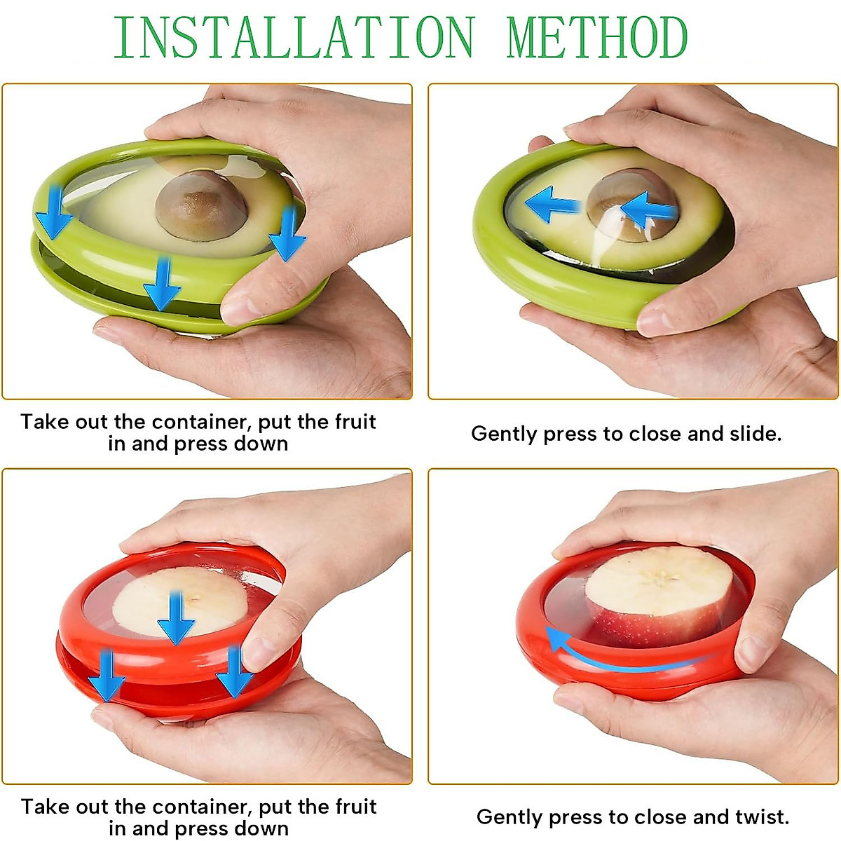 4PCs Silicone film cover+ABS Fruit and Vegetable Storage Containers Set for Fridge, Onion Storage Container, Avocado keeper,Tomato Saver,and Lemon holder reusable food savers
