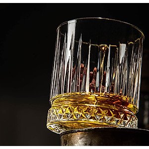M-bay 12.5oz Vertical Stripes Whiskey Glasses Set of 4, Thick Bottom Cocktail Glasses with Luxury Box, Crystal Rock Glasses for Bourbon, Cognac, Vodka, Tequila, Scotch