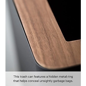 Yamazaki Home Slim Steel + Wood | Trash Can, One Size, Walnut