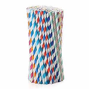 100 Pack Paper Drinking Straws Biodegradable Stripe Straw for Milkshakes,Juices,Smoothies,Cocktail Drinks Birthday Baby Shower Wedding Party Bar Supplies Decorations Mix Colors