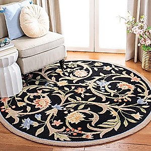 SAFAVIEH Chelsea Collection 7' Round Black HK248B Hand-Hooked French Country Premium Wool Entryway Foyer Living Room Bedroom Kitchen Area Rug