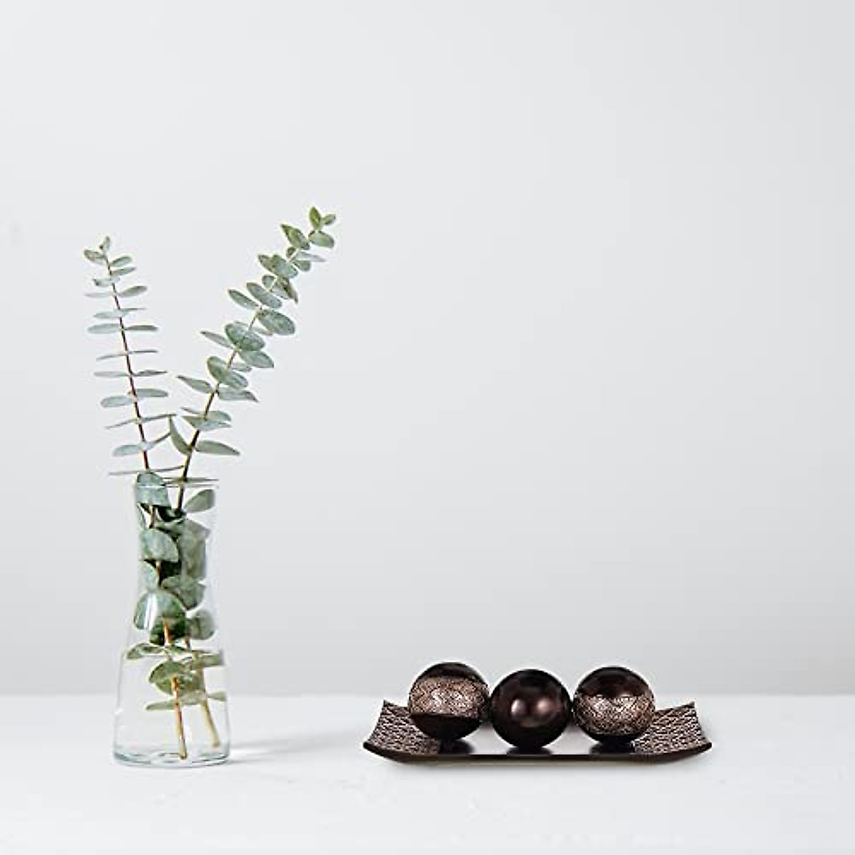 HomeRoots Tray and Orbs Balls Set of 3 | Beautiful Decoration Centerpiece, Home Decor | Decorative Accents Balls for Living Room, Coffee and Dining Table Décor (Brown)