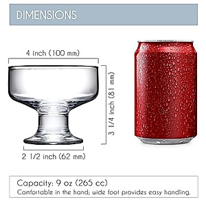 Crystalia Small Glass Ice Cream Bowl Set, Glass Dessert Cups for Trifle Parfait Sundae and Nuts, Lead-Free Footed Dessert Cups, Clear Glass Fruit Parfait Cups, Set of 4, 9 oz (Rounded)