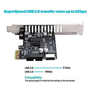 ChenYang USB 3.0 20Pin ＆ USB 3.1 Gen 1 Type-E Front Panel Socket to PCI-E 1X PCI Express Expansion Card Adapter