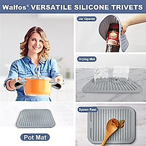 Walfos Silicone Trivets for Hot Pots and Pans - Heat Resistant Hot Pads for Kitchen Counter- 4 Pcs Multi-Purpose & Versatile Trivet Mat - Durable & Flexible Silicone Hot Pad（Gray）