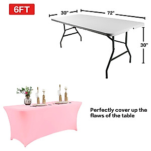 IVAPUPU 2 Pack 6FT Table Cloth for Rectangular Fitted Events Stretch Pink Table Covers Washable Table Cover Spandex Tablecloth Table Protector for Party, Wedding, Cocktail, Banquet, Festival
