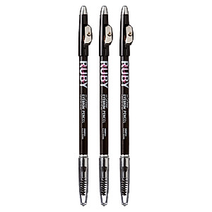Ruby Kisses GoBrow Eyebrow Pencil, Sharpenable, Longwear, Long Lasting Eyebrow Wooden Pencil for Natural-Looking Brows 3 PACK (Black Brown)