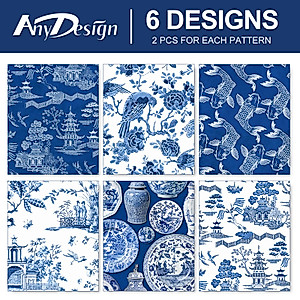 AnyDesign 12 Sheet Blue White Chinoiserie Pattern Wrapping Paper China Elements Gift Wrap Paper Bulk Oriental Art Paper for Birthday Daily Wedding Gift Packing Supplies, Folded Flat, 19.7 x 27.6 Inch
