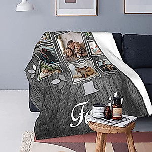 Custom Personalized Family Tree Blanket with Photos Collage Text, Customized Picture Throw Blankets for Adults Mom Dad Birthday(9 Photos,60"x80")