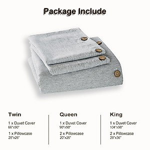 MUKKA Duvet Cover Set King Size Heather Grey Coconut Button Closure Linen Like Chambray Modern Style Elegant Soft King Duvet Cover Luxury& Breathable Covers (104 * 90 inches)