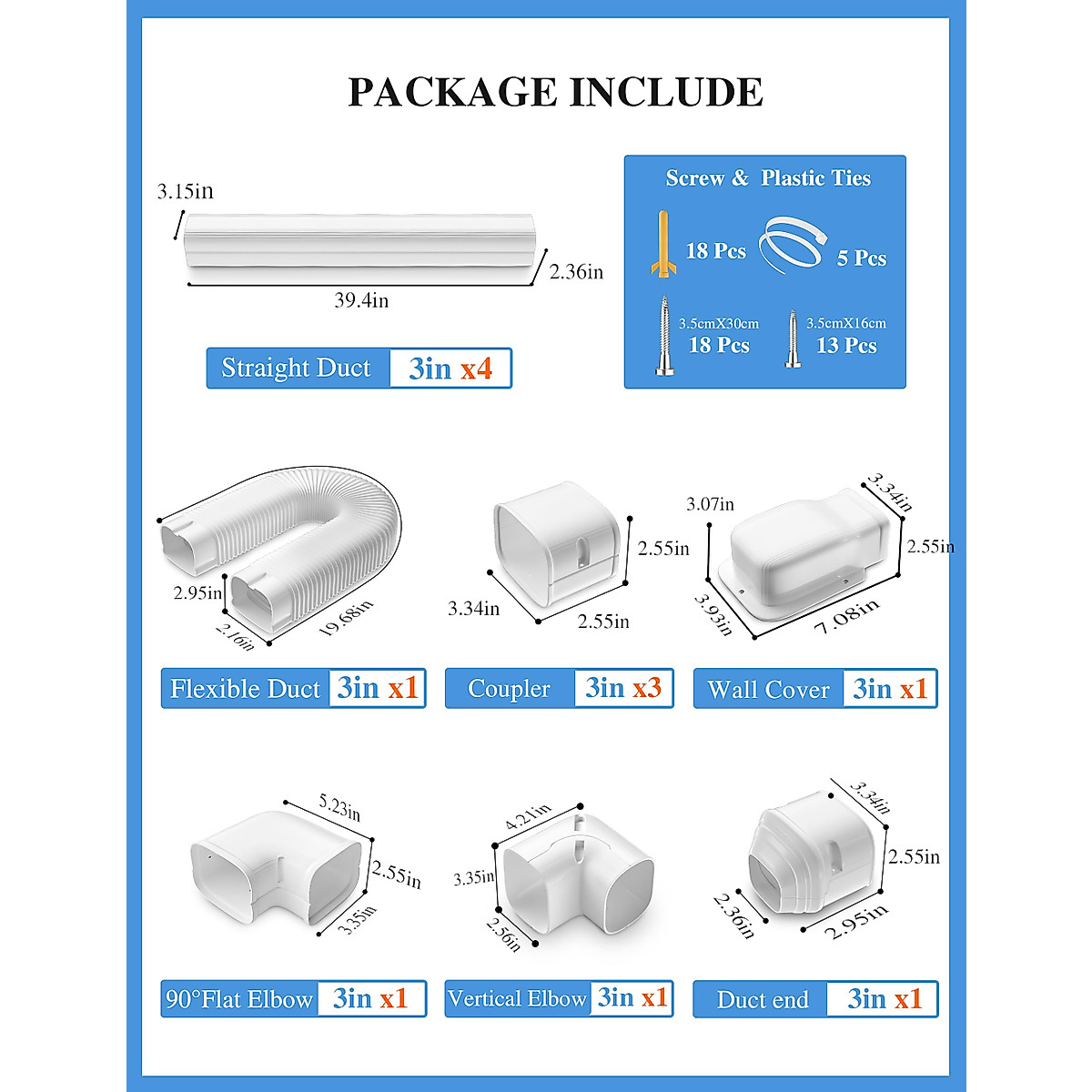 WEETALL 3" 15.5Ft Mini Split Line Set Cover with Flexible Pipe, AC Line ...