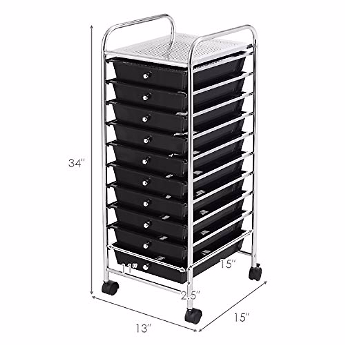 BestComfort Rolling Storage Cart with 10 Drawers, Mobile Utility Cart Storage Organizer with Lockable Casters, Multipurpose Storage Organizer Cart for School Office Home Beauty Salon