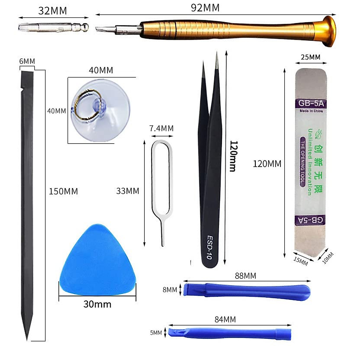 Electronics Screen Opening Pry Tool Repair Kit with Steel and Carbon Fiber Nylon Spudgers, Professional 46 in 1 Mobile Phone Screen Opening Repair Tools Set for Open Cellphone, Laptops, Tablets