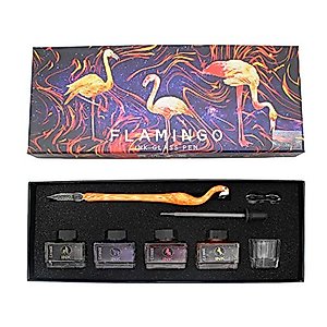 XIAOYU 8 Pcs Handmade Glass Dip Pen Calligraphy Pens Set High Borosilicate Glass Signature Pen with Ink(15ML) - Orange