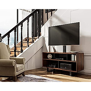 FITUEYES TV Stand with Mount for 32-70 inch TVs, Swivel Floor Entertainment Center with Wood Console Holds Up to 110 Pounds For Living Room, Bedroom (Walnut Television Stands)