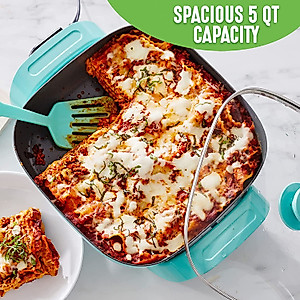 12" Ceramic Nonstick Electric Skillet - Square with Glass Lid, Dishwasher Safe, Turquoise