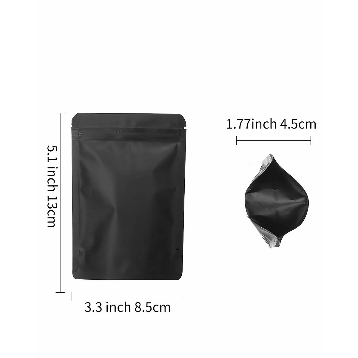 200 Pieces Resealable Mylar Bags(3.3x5.1 inch, Matte Black), Stand Up Zipper Lock Aluminum Foil Bag - Packaging for Small Businesses, Packaging Bags for Food/Nuts Storage