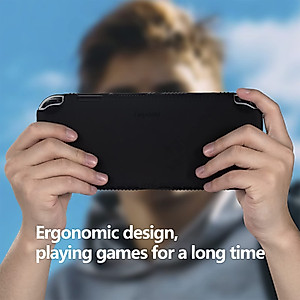 Teyomi Silicone Case for Nintendo Switch OLED with 2 Game Cards Slots, [Kids Friendly] Shockproof Protective Cover with Tempered Glass Screen Protector, Ergonomic Grip Case for Switch OLED, Black