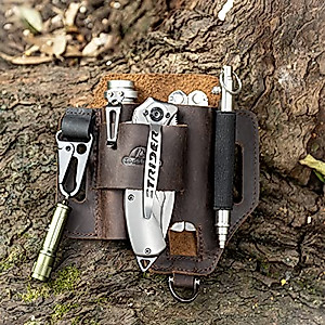 Topstache Leather Multitool Sheath,EDC Belt Organizer for Work and Daily Use,Leatherman Sheath,EDC Pocket Organizer for Flashlight and Multitool,Gifts for Men ,Leather Sheath for Multitool,Darkbrown