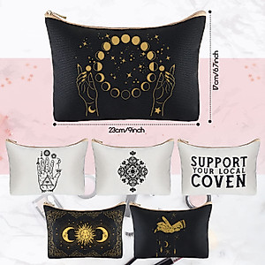 Saintrygo 6 Pcs Witchy Gifts Halloween Tarot Makeup Bag Witch Stuff Tarot Cards Phase Bag Crystals Toiletry Witch Bag Aesthetic Moon Canvas Cosmetic Makeup Bag for Witchcraft Lover Women Witch Coven