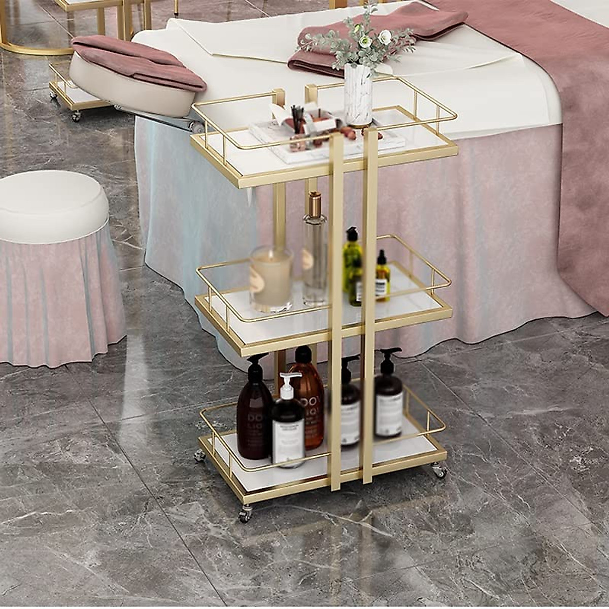 QUANJJ Trolley Kitchen Storage Rack Nail Shop Storage Basket Removable Storage Cart