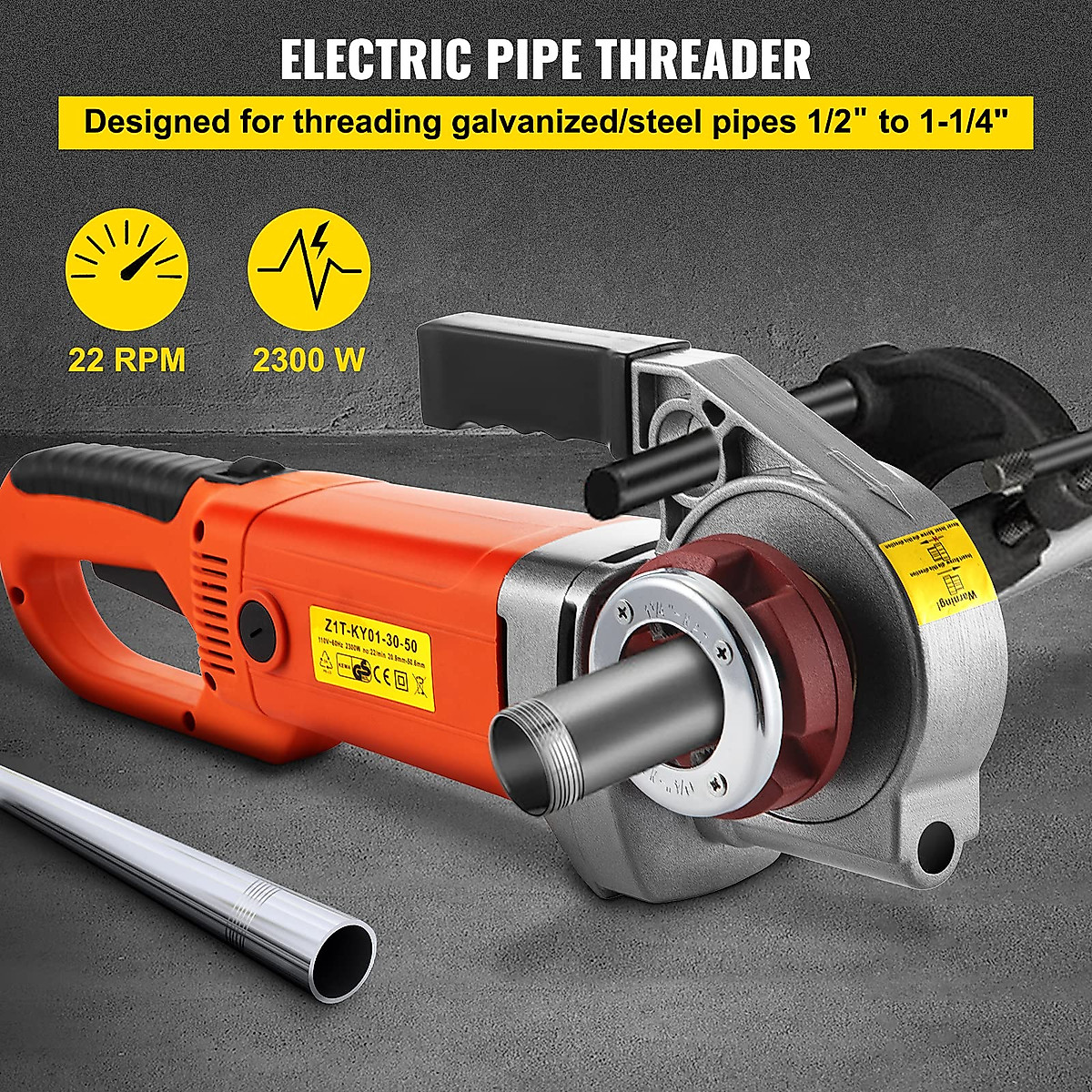 VEVOR Electric Pipe Threader, 2300W Pipe Threading Machine, Heavy-Duty Hand-Held Power Drive Kit, 110V Pipe Threader Machine Copper Motor, Portable Pipe Threader with 6 Dies 1/2"-2" and Carrying Case