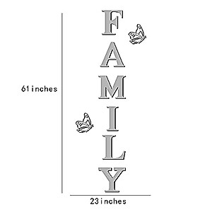 Doeean Family Wall Decor Letter Signs Acrylic Mirror Wall Stickers Wall Decorations for Living Room Bedroom Home Decor Wall Decals (Silver, 61 X 23)