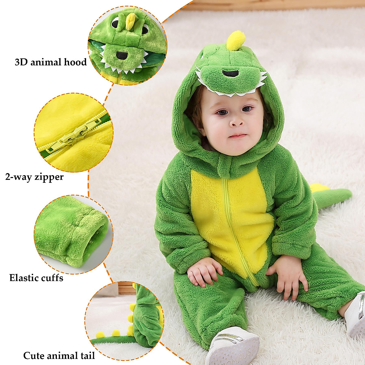 TONWHAR Infant And Toddler Halloween Cosplay Costume Kids' Animal Outfit Snowsuit(4-5T,Green Dinosaur)