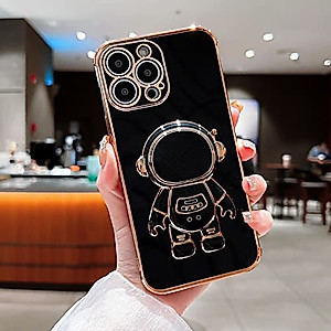 AIGOMARA 6D Plating Astronaut Hidden Stand Case Cover for iPhone 13 Pro Women Astronaut Folding Bracket Kickstand iPhone Case with Camera Protector Soft TPU Shockproof Bumper 6.1 Inch - Black