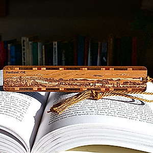 Portland Oregon Skyline Engraved Wooden Bookmark with Tassel - Made in USA - Also Available Personalized