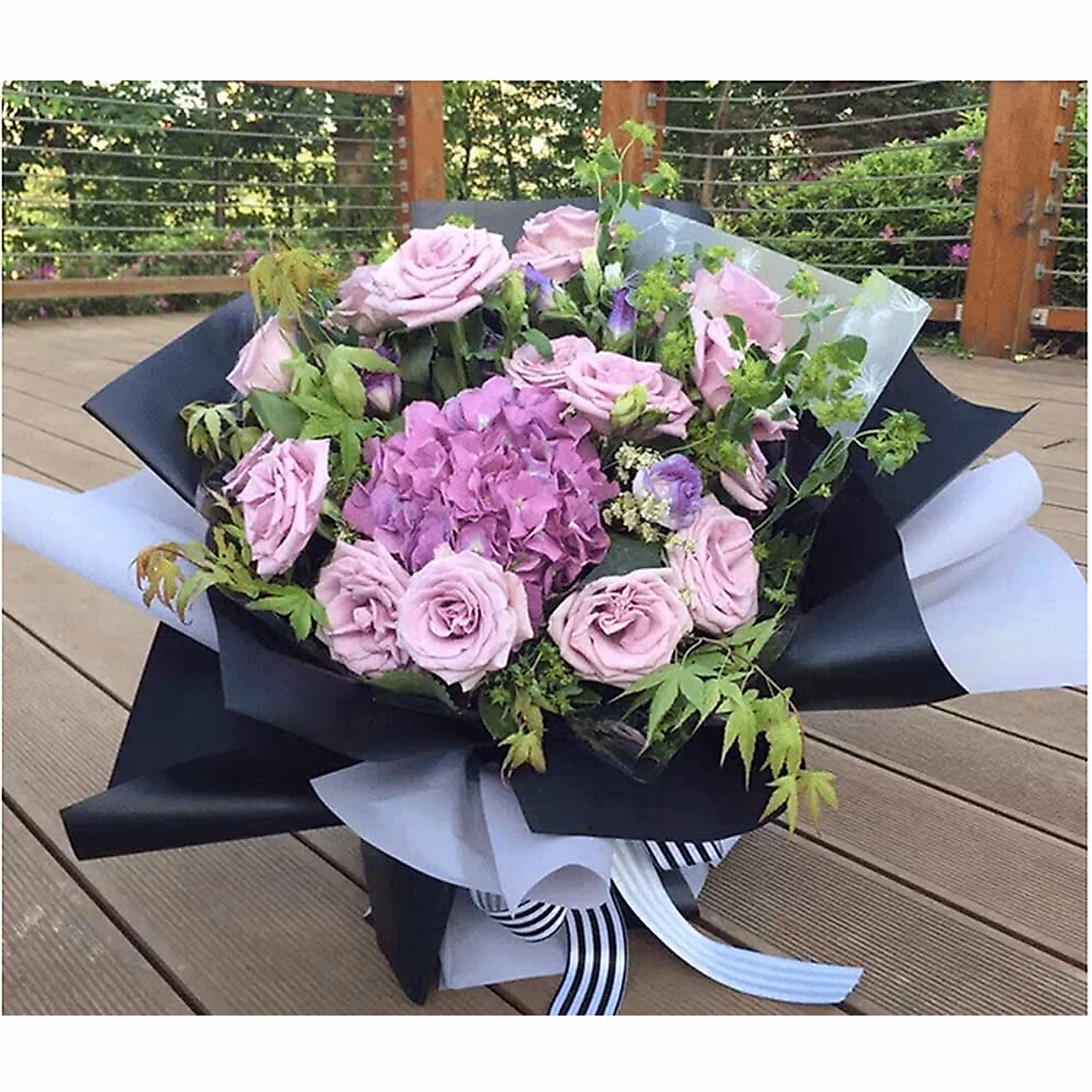 Rikyo 40 Counts Fresh Flowers Wrapping Paper,Wraps Waterproof Floral Wrapping Paper Sheets Fresh Flowers Bouquet Gift Packaging Korean Florist Supplies,Boundless 22 3/4 x 22 3/4 Inch (All Black)