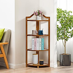 MoNiBloom Bamboo 4 Tier Corner Shelf Rack Storage Multifunctional Kitchen Plant Stand for Kitchen Living Room Bedroom Balcony Patio Garden, Brown