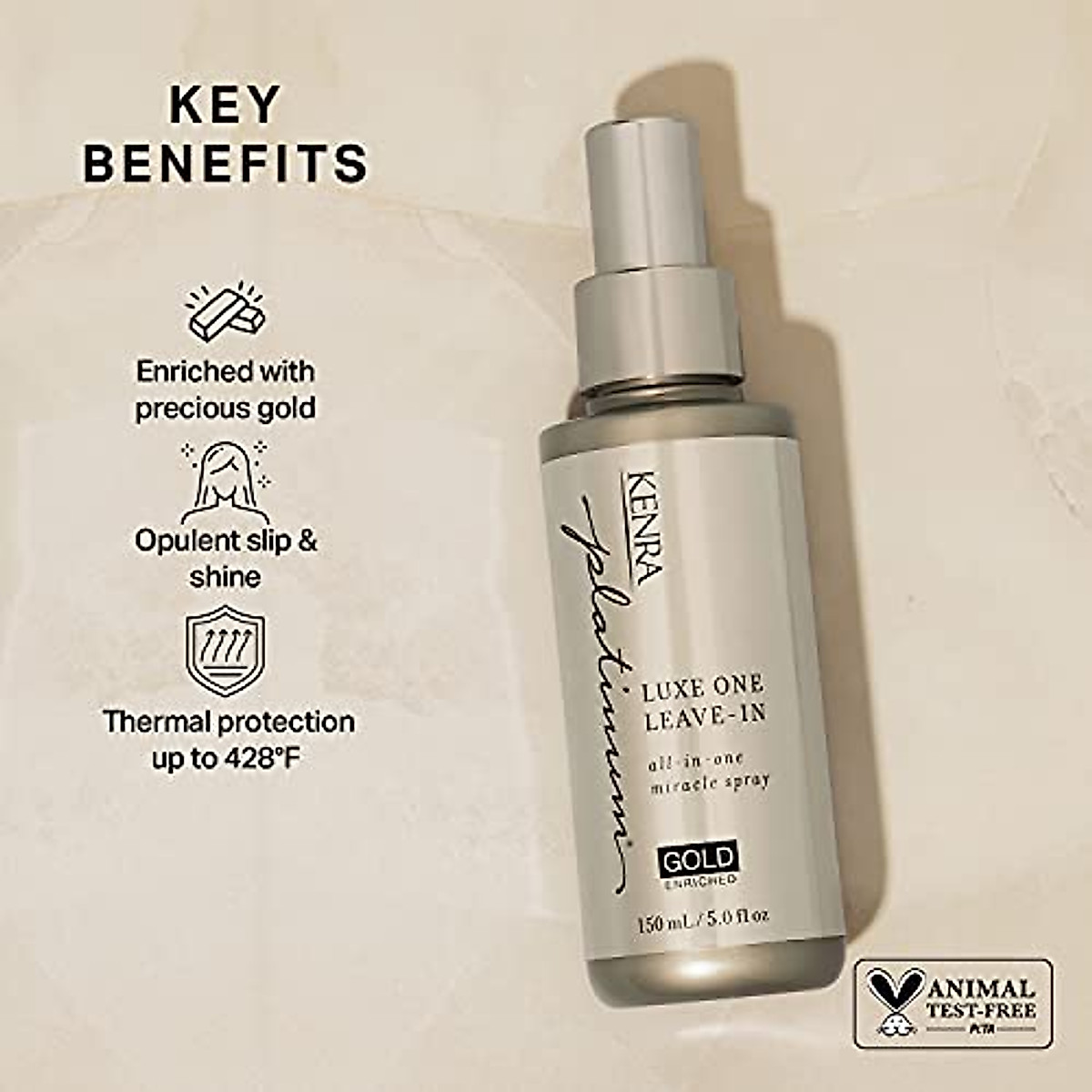 Kenra Platinum Luxe One Leave-In | All-In One Miracle Spray | Enriched with Precious Gold | Opulent Slip & Shine | Thermal/Heat Protection | Medium To Coarse Hair | 5 fl. Oz