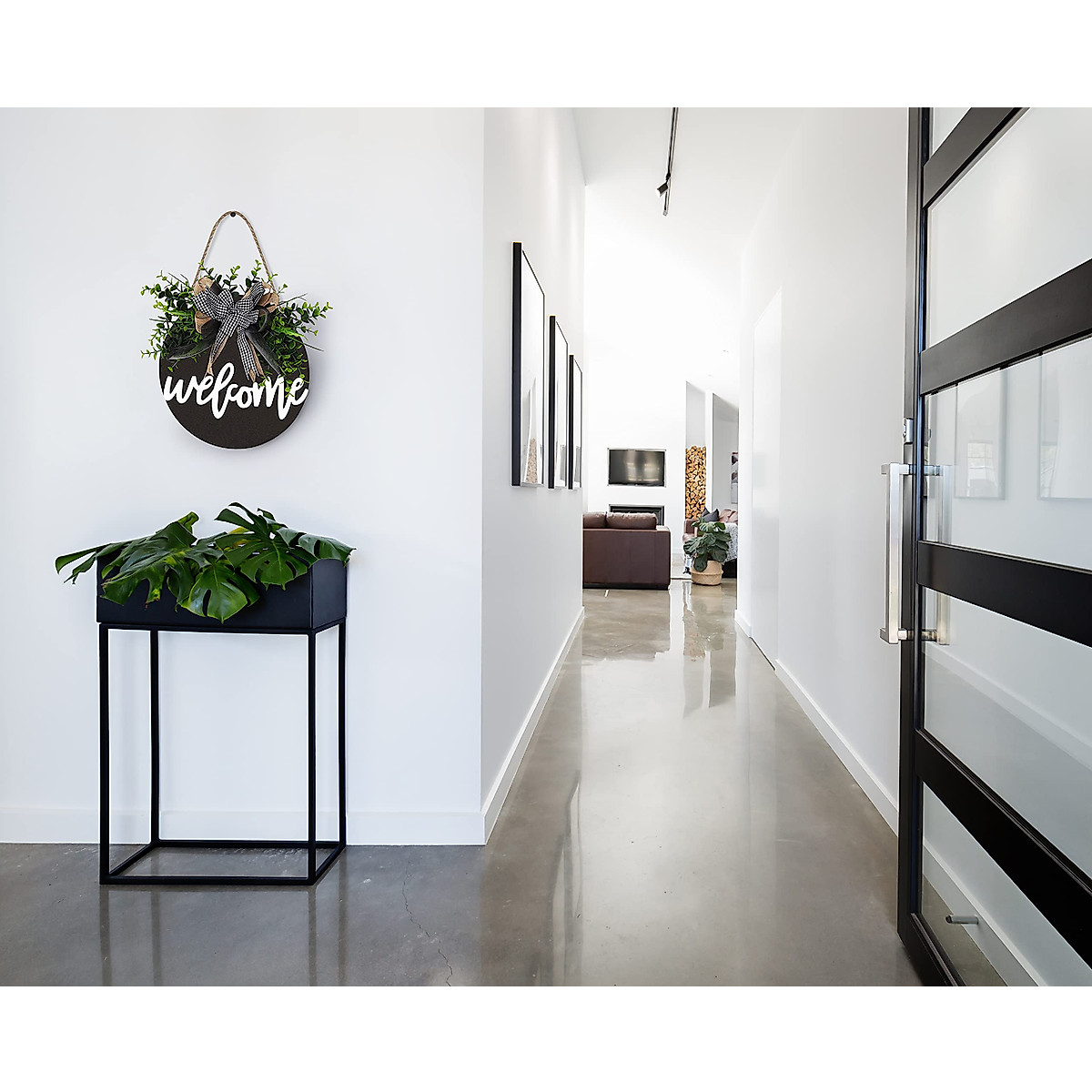 Welcome Sign Welcome Front Door Round Wood Sign Hanging Welcome Sign for Farmhouse porch Spring Welcome Sign Front Door Decoration （Blackboard welcome） (Black Hello, Black 12 inches)