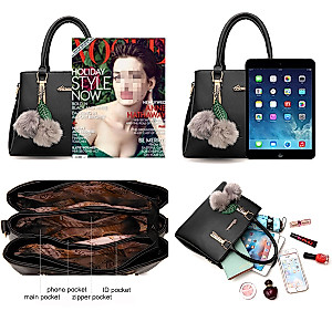 YOUNXSL Women Satchel Bags Handle Shoulder Handbags and Purses Pockets Zipper PU Leather Crossbody Bags Light Blue