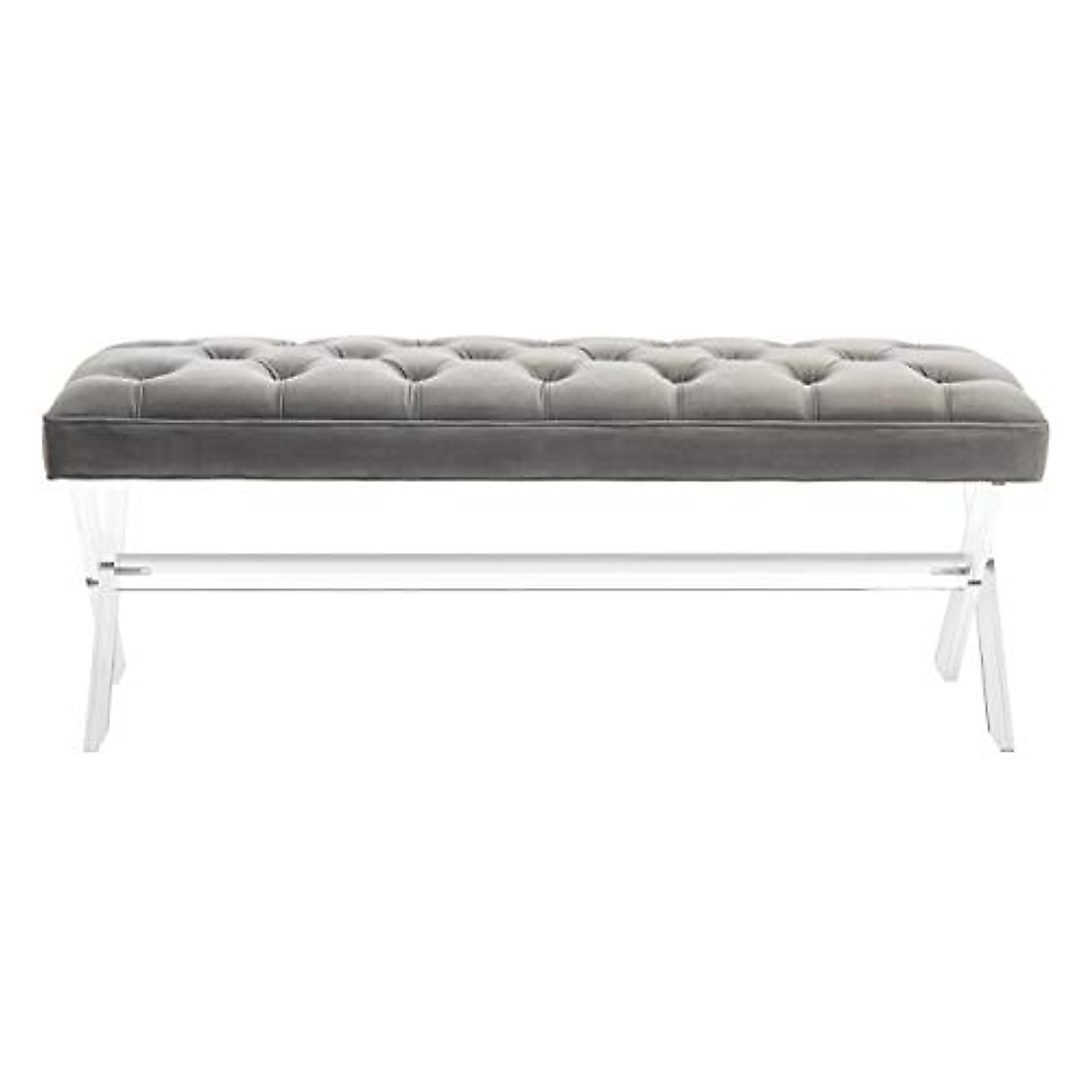 Safavieh Couture Home Tourmaline 48-inch Glam Dark Grey Velvet Tufted Acrylic Bench