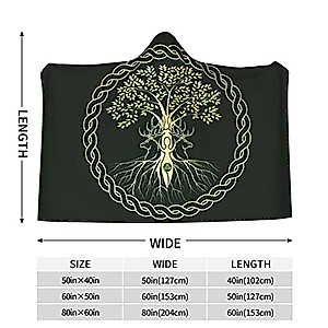 Christmas Yule Pagan Norse Wiccan Full Fleece Throw Cloak Wearable Blanket Flannel Fluffy Comforter Quilt Nursery Bedroom Bedding Decor Ornaments Queen King Size Plush Soft Cozy