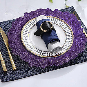 WUWEOT 12 Pack Purple Charger Plates, 13" Plastic Reef Dinner Under Plates, Round Charger Service Base Plates Bulk with Ruffled Rim for Party, Wedding, Catering Event, Tabletop Decor