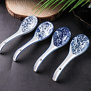 HAKSEN Asian Soup Spoon, Japanese Ramen Spoons with Long Handle for Chinese Vietnamese Wonton Dumplings Pho Noodle Soup Miso Soup Tomato Bisque, 4 PCS 6.8 Inches