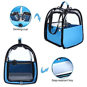 PetierWeit Bird Carrier Bird Travel Cage Parrots Travel Bag Lightweight Bird Travel Carrie Transparent Breathable Handy Crossbody Pet Travel Bag with Bottom Tray Shoulder Strap Stick Stand and Mug