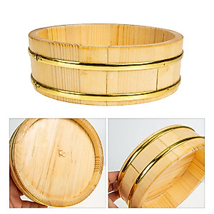 YARDWE Sushi Rice Bowl Wooden Sushi Rice Bowls Hangiri Sushi Rice Mixing Tub Japanese Sushi Bucket Container for Japanese Restaurant (Khaki) Sushi Rice Bowl Large