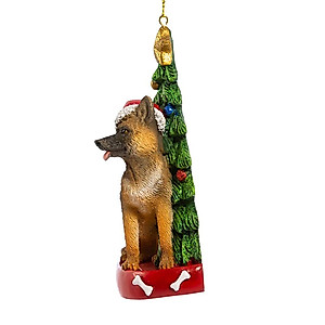 German Shepherd With Christmas Tree Ornament For Personalization, Resin