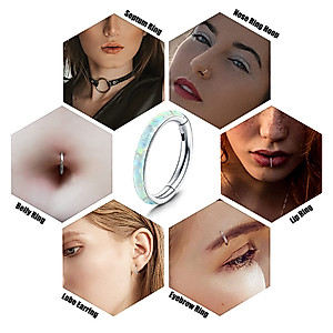 Sanfenly 14G Belly Button Rings 316L Surgical Steel Belly Ring Hoop Clear CZ Opal Navel Rings Hoop Clicker Segment Belly Piercing Jewelry Gold Silver Tone 8mm 10mm 12mm