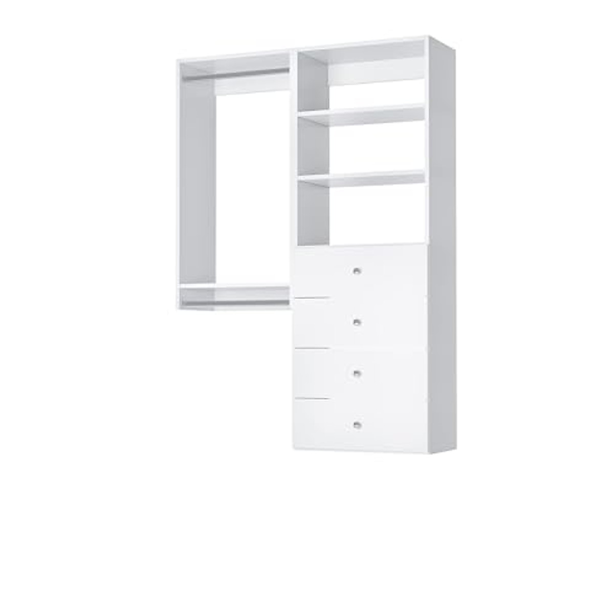 Closet Kit with Hanging Rods, Shelves & Drawers - Corner Closet System - Closet Shelves - Closet Organizers and Storage Shelves (White, 48 inches Wide) Closet Shelving