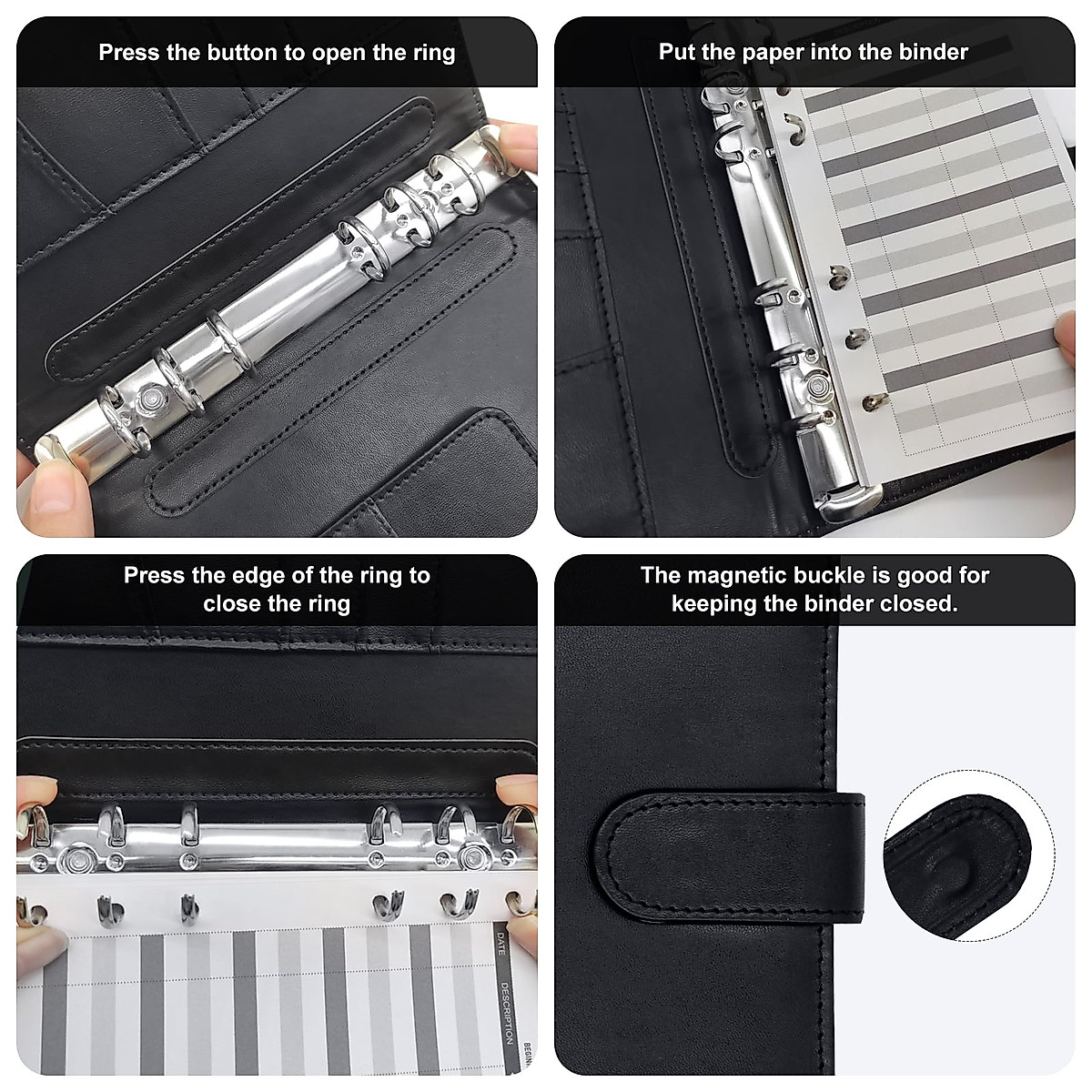 45 Pcs Budget Binder with Zipper Envelopes,PU Leather Money Organizer for Cash Bills Coupon Card, Budget Planner for Saving Money,Cash Envelopes for Budgeting,Money Saving Binder,Marble Black