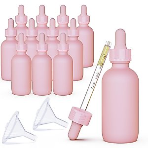 seafulee 2 oz Pink Coated Glass Dropper Bottles (60ML) with Glass Eye Dropper, UV Safe Bottles for Essential Oils and Aromatherapy (Pack of 12)